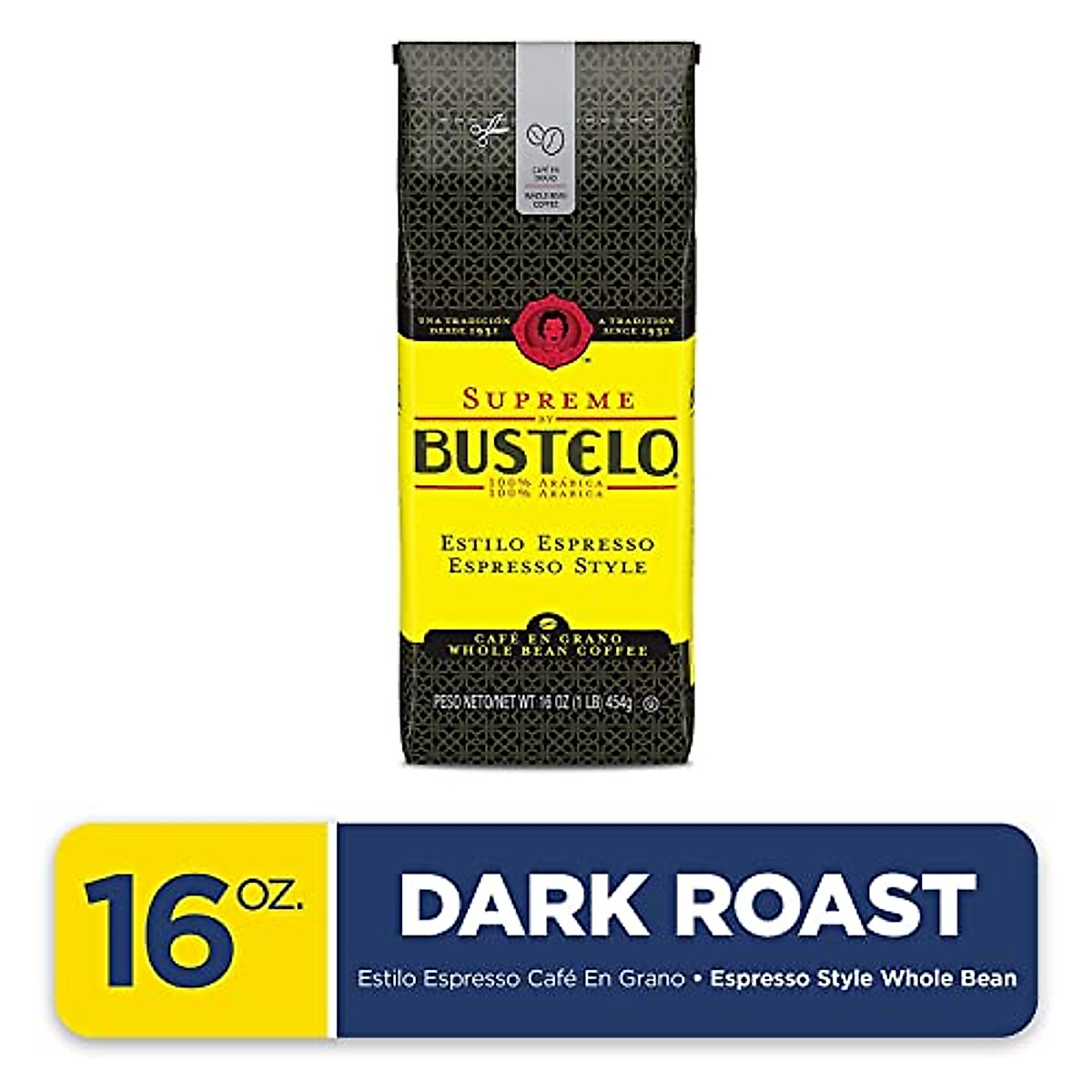 Supreme by Bustelo Whole Bean Espresso Coffee, 16-Ounce Bag (1 Pound)