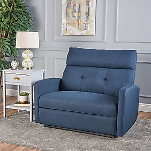 Christopher Knight Home GDFStudio Hana Plush Cushion Tufted Back Loveseat Recliner (Fabric/Navy Blue)., 37D x 46.5W x 40H in