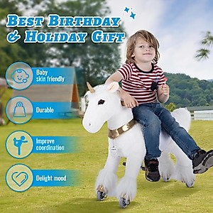 UFREE Riding Unicorn, Unicorn Ride on Toy Riding Unicorn Plush Animal, Golden Unicorn for Kids Ages 3-6