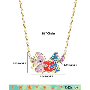 Disney Womens Stitch and Angel Heart Pendant Necklace 18" - 18kt Flash Plated Stitch Necklace Officially Licensed