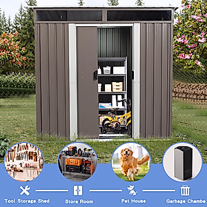 Outdoor Metal shed for Tools, Garden and Bikes, Outdoor Metal shed - Convenient Outdoor Storage Solution, Bikes, Electric Bikes (6ft x 5ft Grey-2)