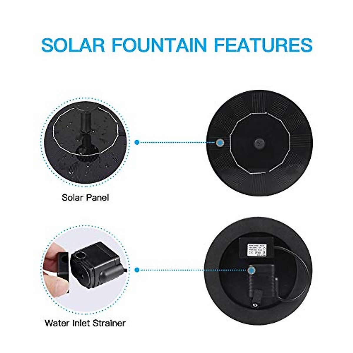 Entcook Solar Fountain Pump for BirdBath,Mini Floating Solar Fountain with 4 Nozzles,1W,Floating Fountain for Ponds,Garden,Fish Tank,Outdoor and Aquarium,No Battery Required(5.3 * 5.3 * 1.5inch)