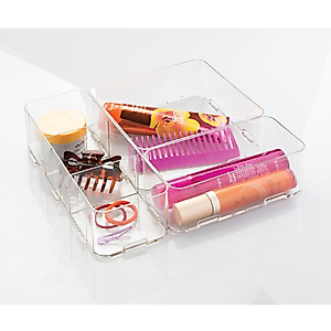 InterDesign Clarity Bathroom Interlocking Divided Drawer Organizer for Cosmetics, Beauty Products, Hair Accessories, Clear, X-Large, 12-inch x 4-inch x 3-inch