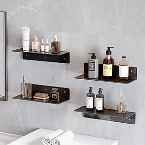 PuzFun 12" Black Acrylic Floating Shelves, 4 Pack Wall Shelf with Cable Clips, Small Floating Shelf for Expand Wall Display Space for Living Room, Bathroom, Gaming Room, Dorm Wall Decor