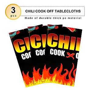 PHOGARY Chili Cook Off Tablecloth for Chili Cookoff Decor, Chili Pepper Tablecloths Disposable, Chili Cookoff Table Cloth Decorations for a Party, BBQ Mexican Chili Cooking Supplies - 51" x 87"(3)