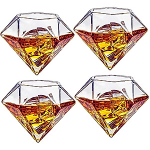 Set of 4 Diamond Whiskey & Wine Glasses 10oz - Wine, Whiskey, Water, Diamond Shaped, Diamonds Collection Sparkle Patented Wine Savant - Stands Alone, Or on Stand