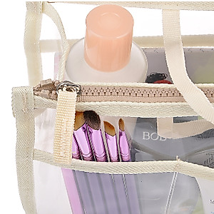 Vercord Translucent Purse Handbag Tote Pocketbook Bag Organizer Insert with Zipper Handle for Women Medium Beige