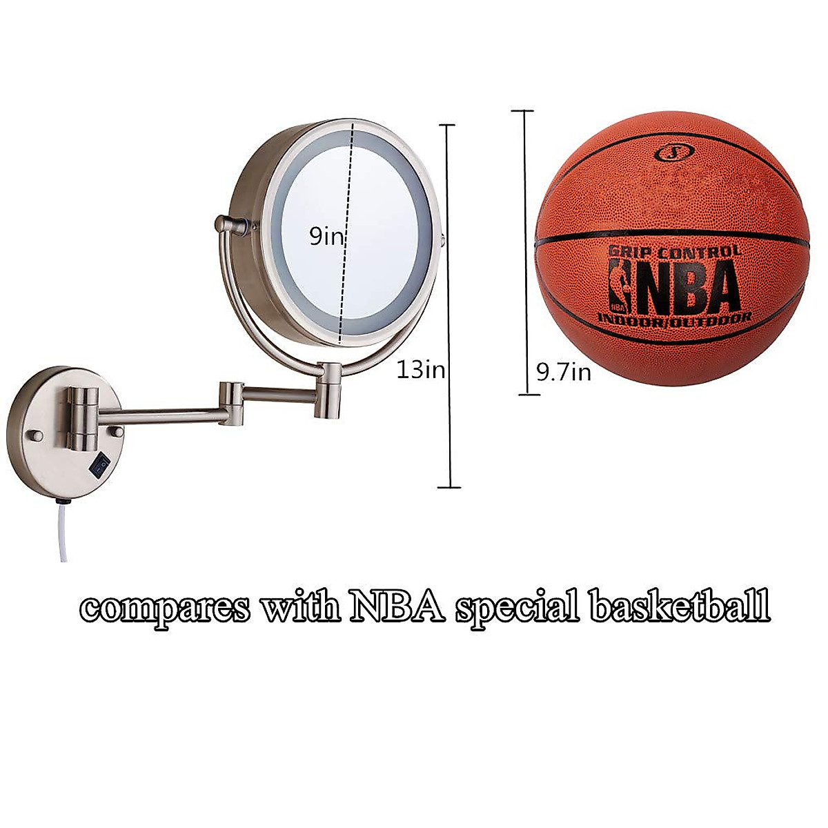 Cavoli Bathroom Extension Mirror 9 Inches with LED Lighted 7X Magnification Beauty, 3 Colors Lights Modes,13" Extension Arm Magnifying Vanity Mirror Electric Plug Powered, Brushed Nickel