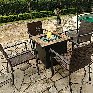 BALI OUTDOORS Gas Firepit Chairs Outdoor Wicker Patio Dining Set, Set of 2 Stackable Outdoor Wicker Chairs for Patio, Garden, Yards, Indoor, Multibrown