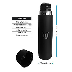 Complete Yerba Mate Kit - Includes Mate Cup, Straw (Bombilla), 750ml Thermos, Bag and two gifts (Container Yerbero and Car Immersion Heater) - Stainless Steel Yerba Mate Set (Black)