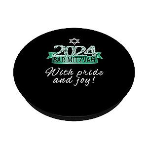 Bar Mitzvah 2024 I With Pride & Joy I Turquoise Banner Decor PopSockets Standard PopGrip