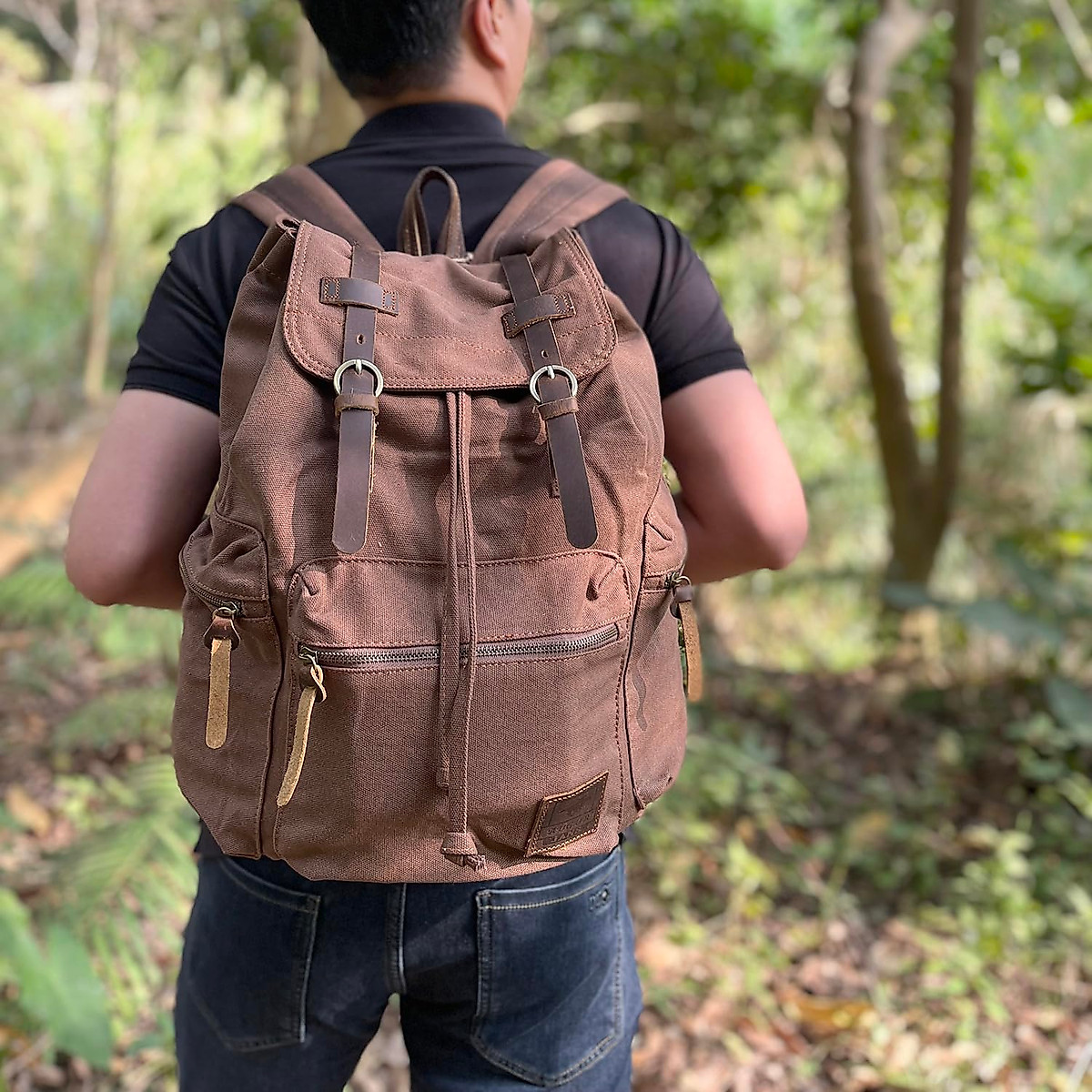 AUGUR High Capacity Canvas Vintage Backpack - for School Hiking Travel 12-17" Laptop