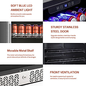 Empava Beverage Refrigerator Mini Glass Door Drink Fridge Cool Your Soda Beer to 37F for Kitchen, Office or Bar, Silver