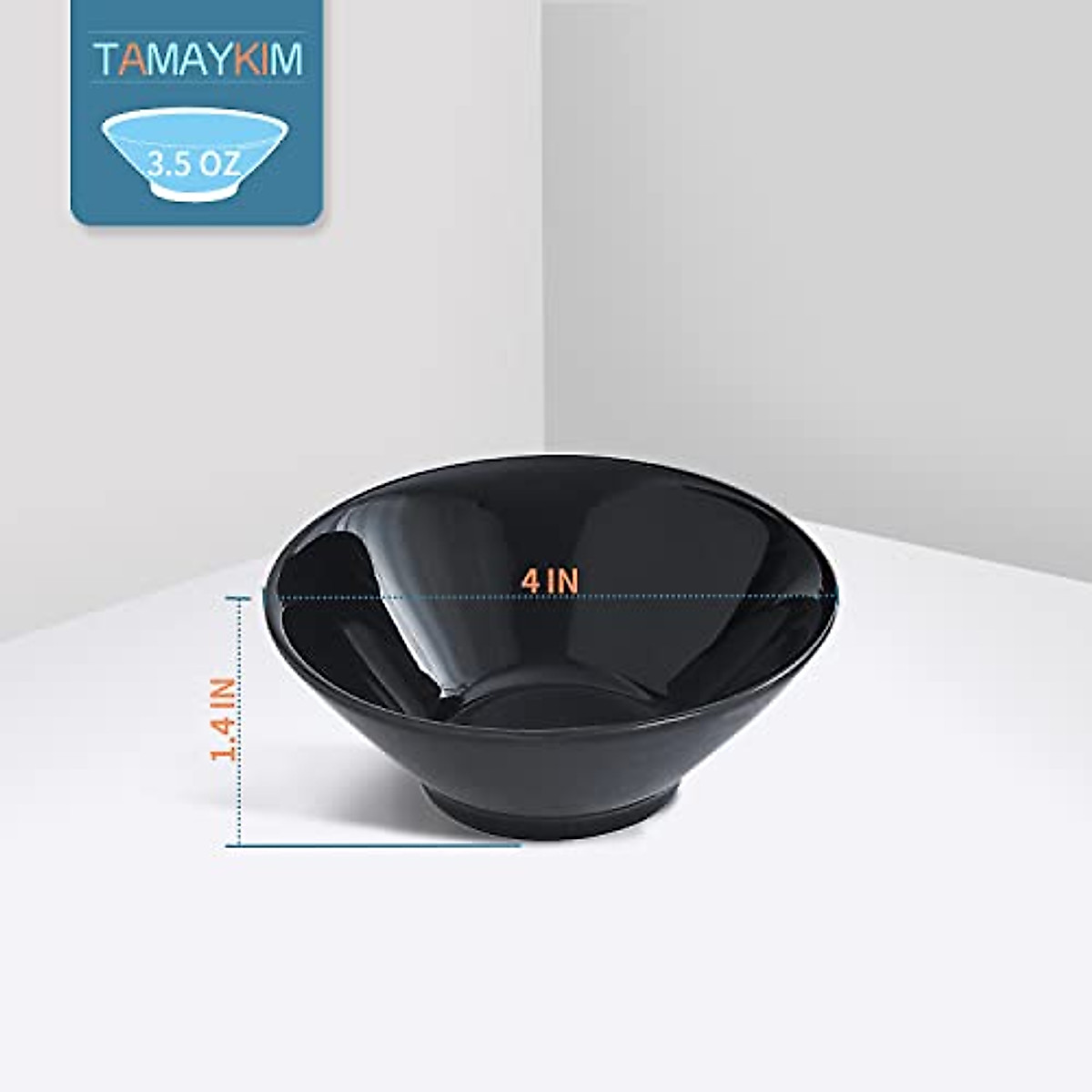 TAMAYKIM 3.5 oz Porcelain Dip/Dipping Bowls Set of 10, 4 Inch Dipping Sauce Dishes, Small Sauce Cups for Sushi, Tomato Sauce, Soy, BBQ-Chip and Serving Bowl Set, Black