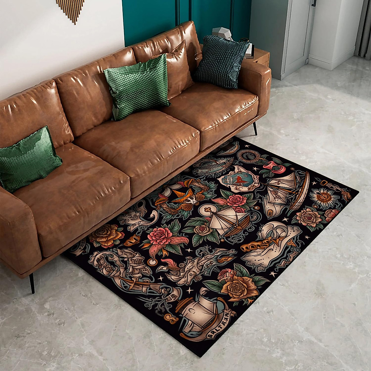 Neo Traditional Sailor Jerry-Inspired Tattoo Flash Art Area Rug Rugs for Girls Nursery Home Decor Indoor Carpet Full Size (5x8, 4x6, 3x5)