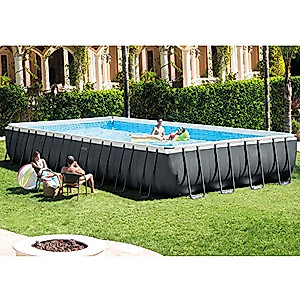 Intex 26377EH 32ft x 16ft x 52in Ultra XTR Frame Above Ground Rectangular Swimming Pool Set with 2 Inflatable Recliner Lounge Chairs and Cooler Float