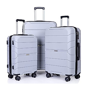 Travelhouse hardshell 3 Piece Set, PP Hard Wheel Suitcase Set with Spinner Wheels, TSA Lock, 20 inch 24 inch 28 inch Women's Luggage Set (Silver)
