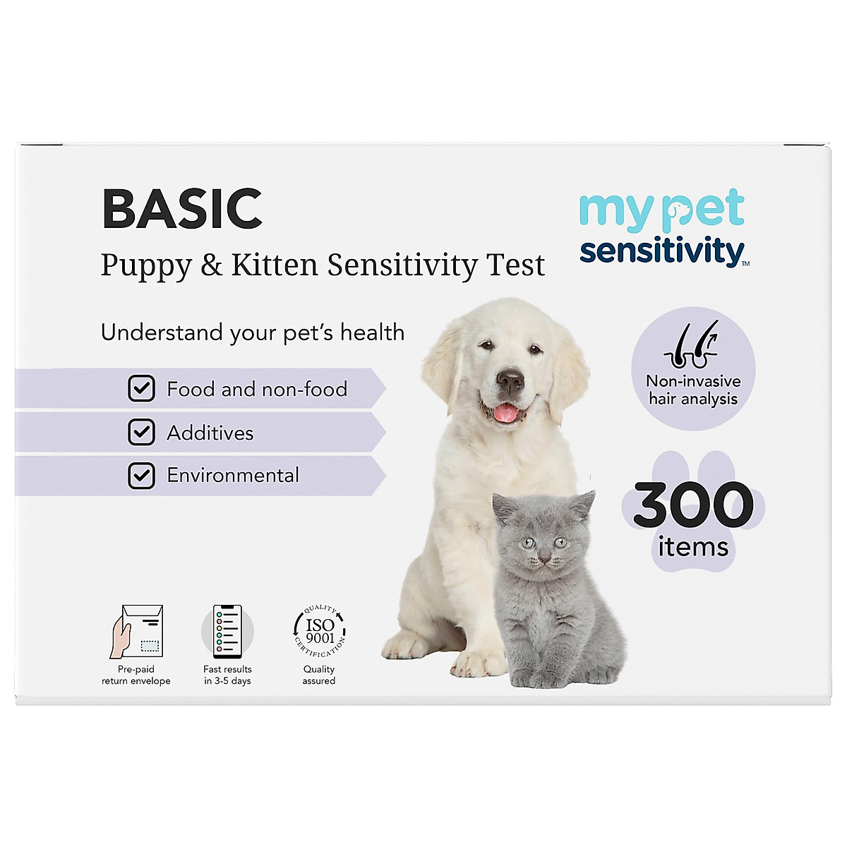My Pet Sensitivity Test - Home Puppy & Kitten Sensitivity Test | 300 Items | 3-5 Day Results | Non-Invasive Hair Sampling | Comprehensive Food & Environmental Analysis | Ideal for Young Pets