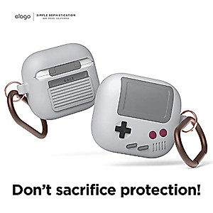 elago AW5 Compatible with AirPods 3 Case Cover, Game Player Design Case Compatible with AirPods 3rd Generation Case 2021, Protective Premium Silicone Case with Keychain, Wireless Charging [Light Grey]