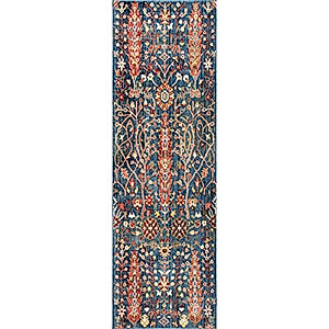 nuLOOM Valentina Tribal Fringe Runner Rug, 2' 6" x 8', Blue