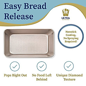 Ultra Cuisine Nonstick Bread Pan - 9.5x5 inch Loaf Pan, 1 lb - Easy Clean, Quality, Durable Bread Tin for Oven Baking Quick Bread, Meatloaf, Banana Bread, Cake - Easy Release, PFOA & PTFE Free Coating