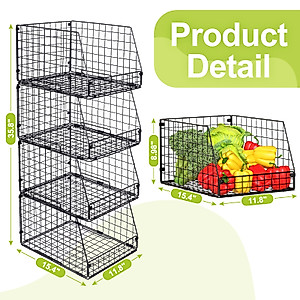 Jakyitvi 4 Pack XXL Stackable Wire Storage Basket, Extra Large Capacity Pantry Organizer and Storage, Muti-Purpose for Fruit Vegetable Basket & Toy Storage Organizer & Snack Organizer