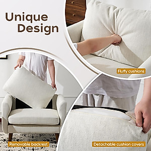 ELUCHANG Accent Chair Set of 2, Oversized Mid Century Modern Chair Living Room Chairs, Soft Linen Fabric Sofa Chairs Upholstered Arm Chair Comfy Chair for Bedroom Apartment (Creamy White)