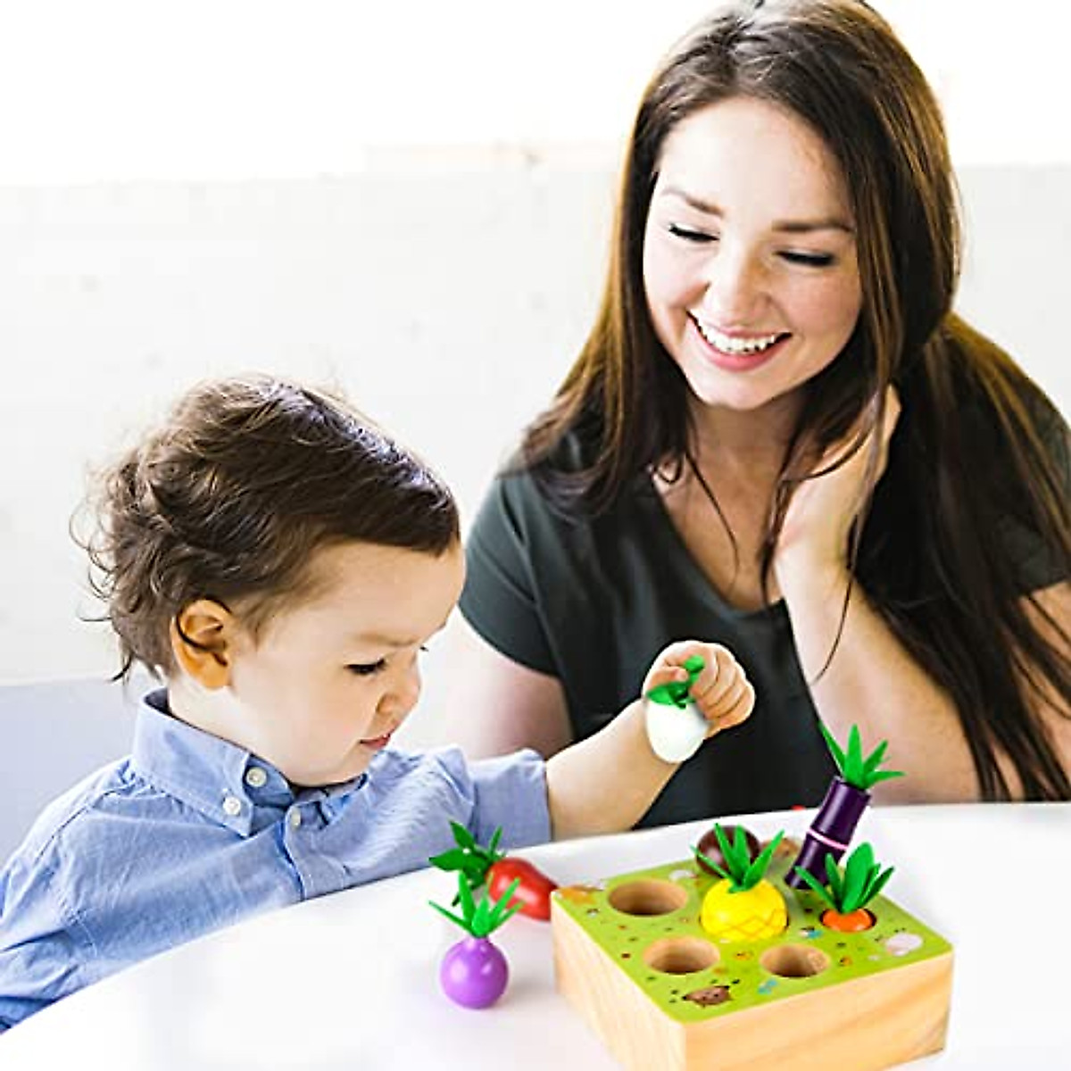 SKYFIELD Wooden Farm Harvest Game Montessori Toy, Educational Learning Toy for Boys &Girls 1 2 3 Years Old, Shape Sorting Vegetable &Fruits Fine Motor Skill Toy Gift for Toddlers 1-3