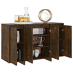 VanTook Buffet & Sideboard Kitchen Storage Cabinet Modern Buffet Server Console Table with 4 Doors and Shelves for Dining Living Room Cupboard, Smoked Oak