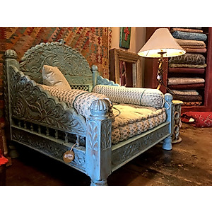 Carved Jhula Arch Love Seat. Hand Crafted from Solid Mahogany Wood. Designed & Imported by Worldcraft (Blue Percentage Finish, Love Seat: 34Dx33Wx42H)