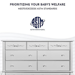 Evolur Aurora 7 Drawer Double Dresser, Akoya Grey Pearl/Silver Mist