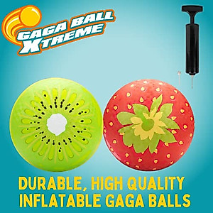 SCS Direct Gaga Fruit Themed Playground Balls (2pk) (8.5 inches) w Air Pump- Durable Grip Rubber Pack for Recess Dodgeball, Kickball, Gagaball Play & School -Fun Kids Summer Camp Outdoor Toys & Gifts