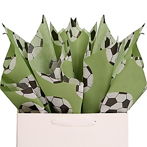 PAPER FAIR 60 Sheet Soccer Pattern Tissue Paper 20 x 20in Green White Black Football Art Gift Wrapping Paper DIY Craft Art Paper for Baby Shower Birthday Party Gift Packing