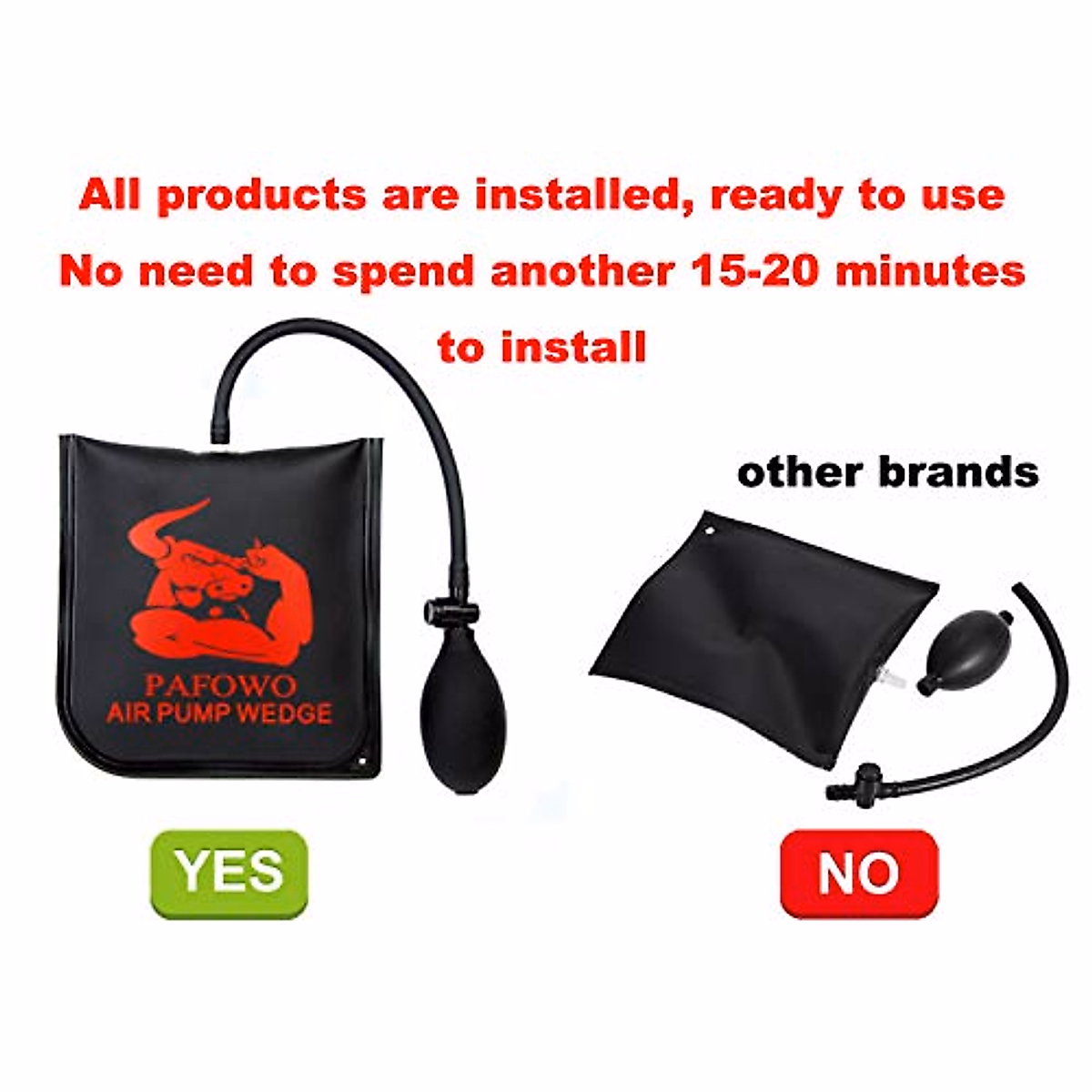 Improved 2 Piece Durable Air Wedge Bag Pump Professional Leveling Kit & Alignment Tool Inflatable Shim Bag for a Variety of Jobs. 300 LB Rating