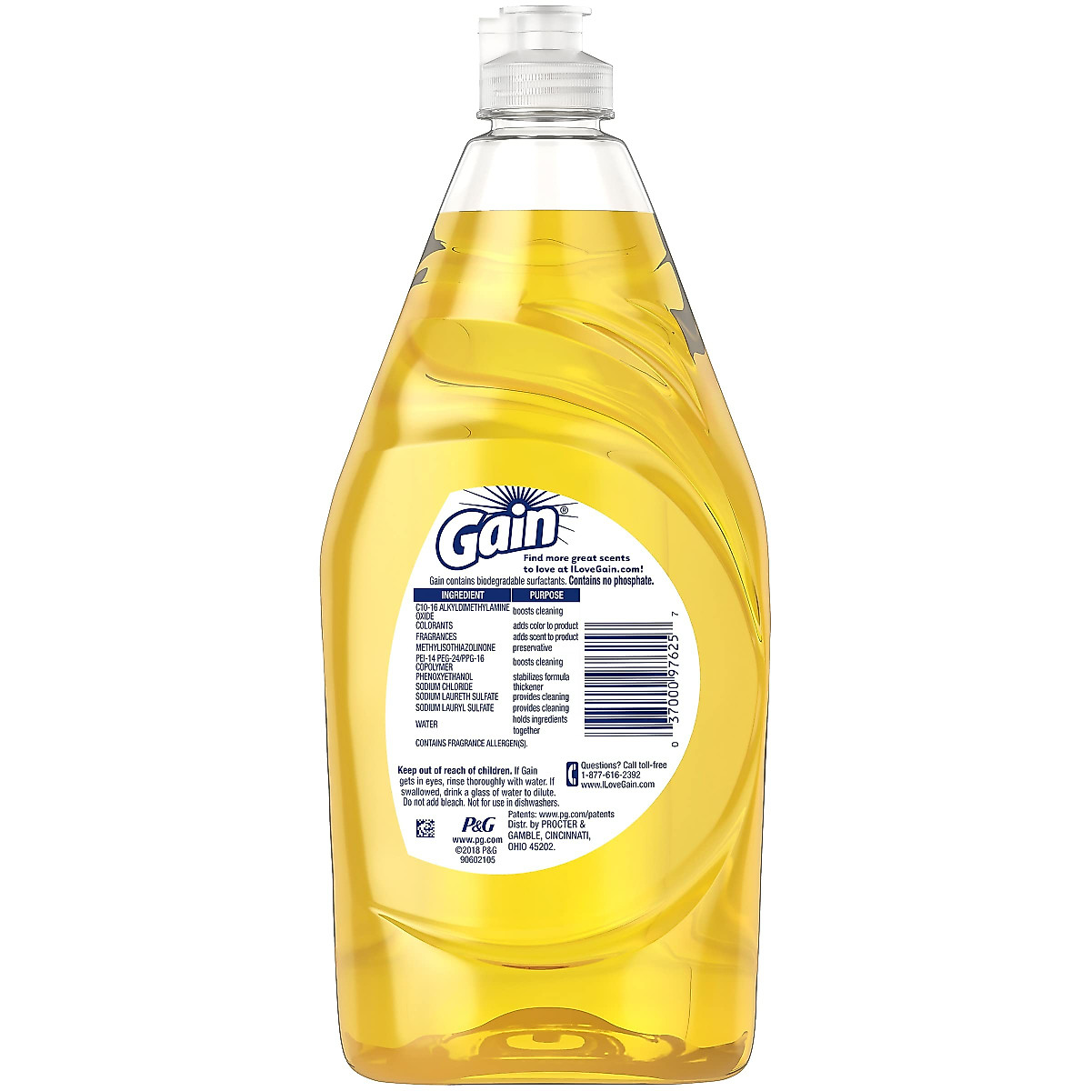 Gain 97625 Ultra Liquid Dishwasher Detergent, Lemon Zest Scent