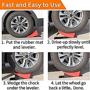 OULEME RV Leveling Blocks, Camper Leveler, 2 Packs for Dual Axle Tandem Wheel Travel Trailer Motorhome, Include 2 Curved Leveler Ramp, 2 Chock, 2 Rubber Mat, 1 T Bubble Level, 1 Storage Bag