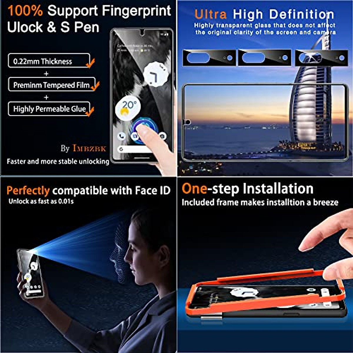 IMBZBK [9 in 1] for Google Pixel 7 Case Clear with 3 Pack Tempered Glass Screen Protector Accessories 3 Pack Camera Lens Protector Protective Slim Thin Cute Phone Cases cver funda for Women Men