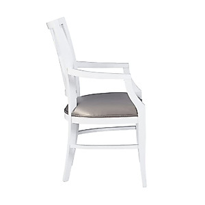 Pemberly Row Mid Century Wood Dining Arm Chair in White