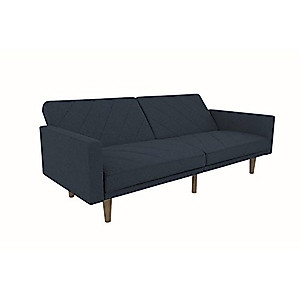 DHP Paxson Convertible Futon Couch Bed with Linen Upholstery and Wood Legs - Navy Blue, Modern/Contemporary