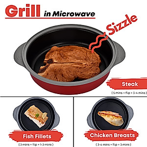 MACONEE Microwave Frying Pan Skillet, Grill & Crisper Pan with Lid Allows You to Fry, Sizzle, and Brown Foods in the Microwave, Micro Cookware for Grilling, Reheating, and Cooking a Variety of Dishes