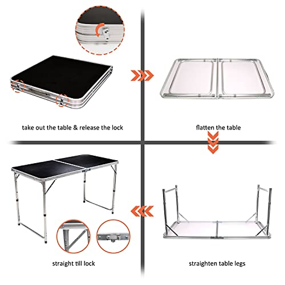 H&B Luxuries Portable Height Adjustable Aluminum Folding Camping Table with Carry Handle FT-ACFT1