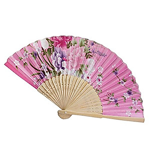 RAZZUM Decorative Folding Fans Summer Vintage Folding Bamboo Fan Chinese Style Hand Held Flower Fan for Dance Party Wedding Colorful Fan Decorations Fan (Color : J)