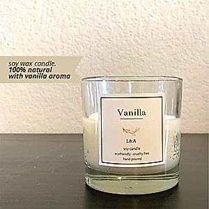 Aromatic Soy Scented Candles Vanilla. Handmade in Glass Jar Covered. Perfect for Gift, Décor, and Parties.