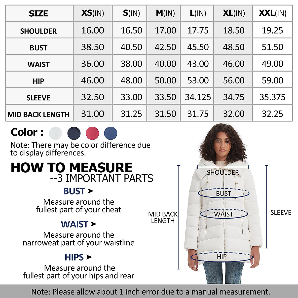 IKAZZ Women's Diamond Quilted Winter Coat Warm Puffer,Vegan Down Warm Snow Contrast Color Drawstring Thicken Water Resistant Windproof Mid Length Packable Shoreline Jacket Regular & Plus Sizes,Navy S