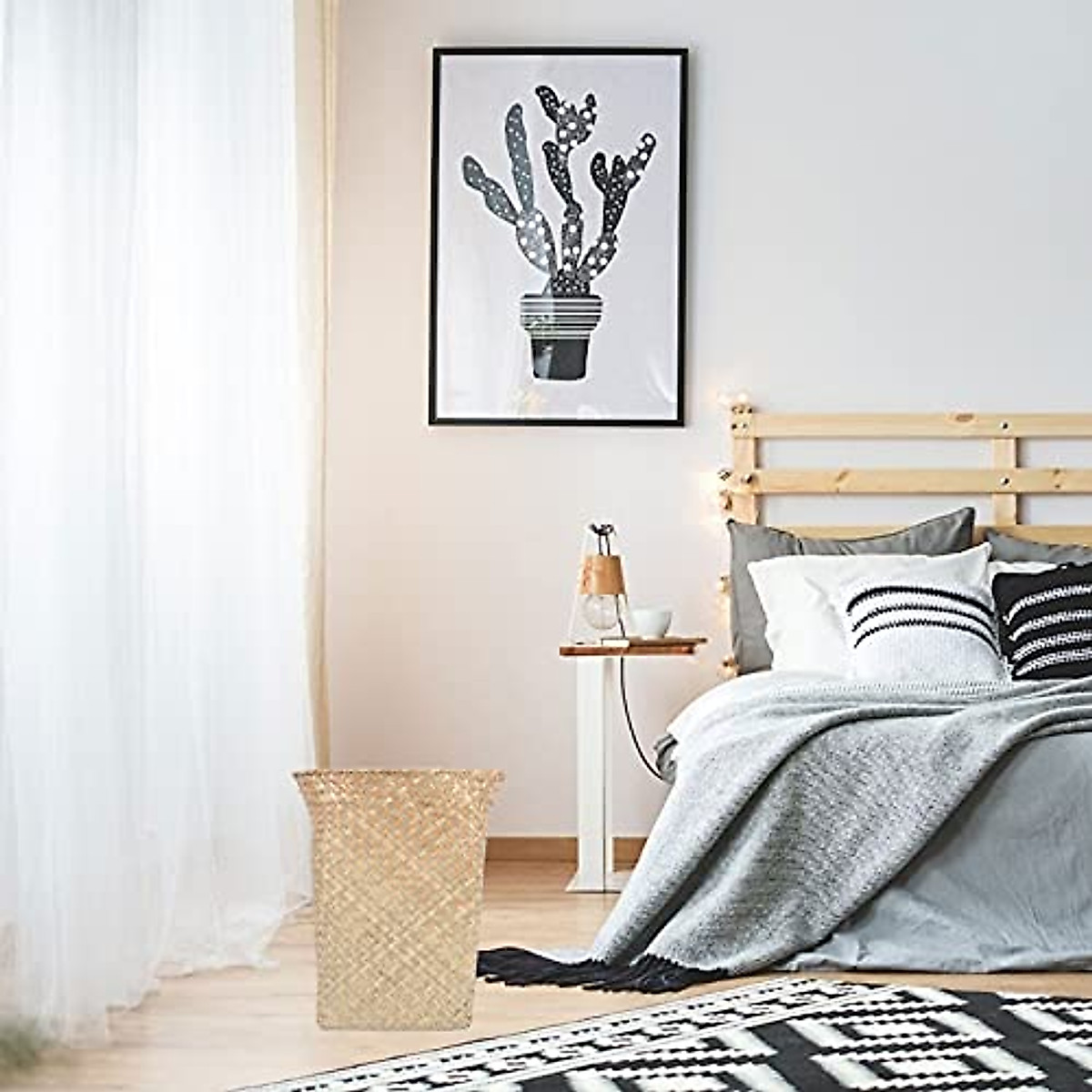 DOITOOL Wicker Rattan Waste Basket Woven Seagrass Trash Can Retro Garbage Rubbish Bin Woven Flower Pots Sundries Container Basket for Bedroom Kitchen