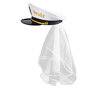 MGupzao Bride Sailor Hat, Nautical Costume Headwear for Wedding, Bachelorette Party, Beach Party, Bridal Party Gift and Decoration, One Size Fits All, White Veil Included