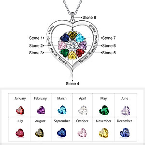 Personalized Mothers Necklace with 1-8 Birthstones Custom Mother Daughter Necklace Promise Name Necklaces for Women Mother's Day Gift for Mom Grandmother (8 Name)