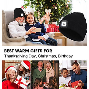 Unisex Beanie with Light, USB Rechargeable LED Headlamp Beanie, Gifts for Dad Father Men Husband Warm Knitted Cap Black
