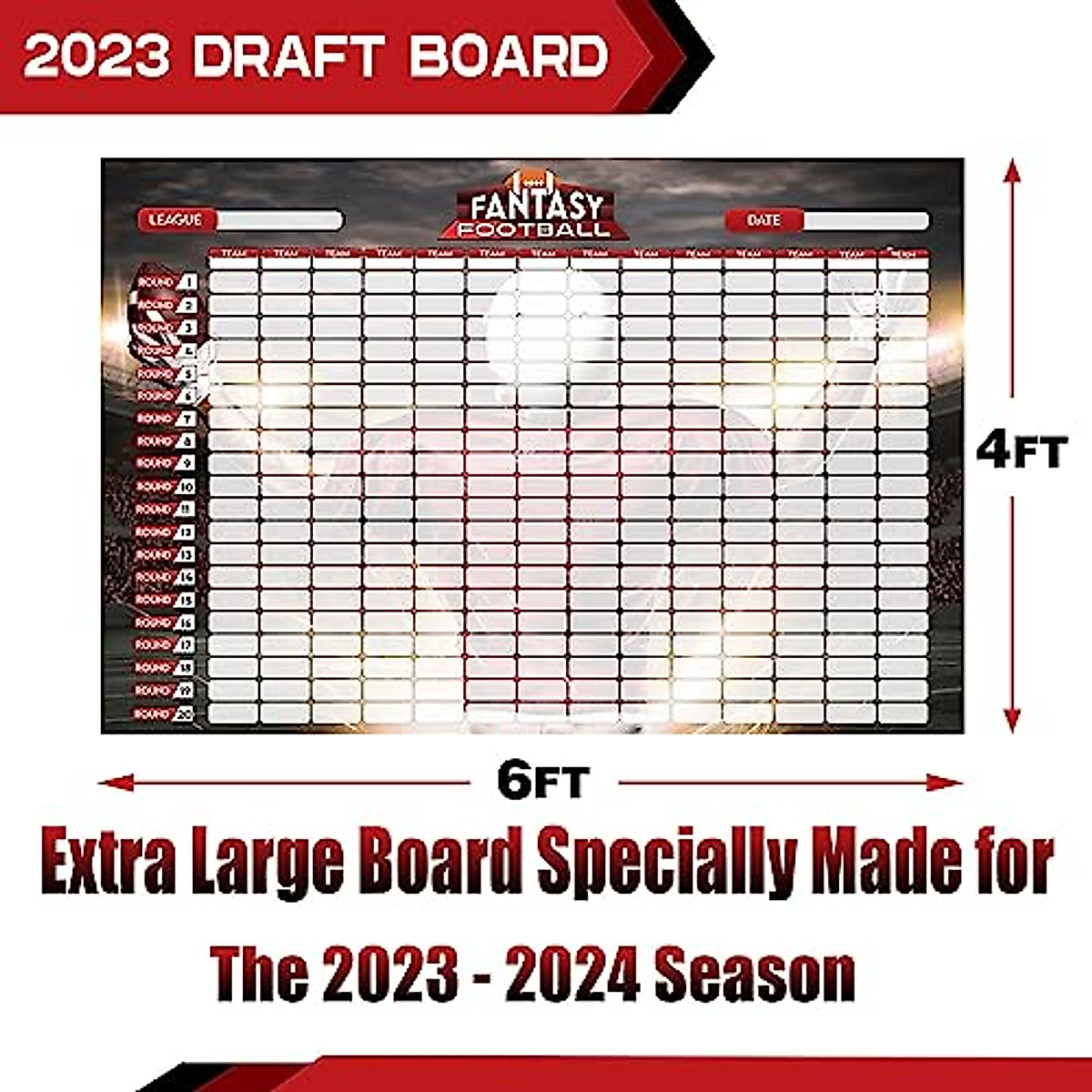 Sumapner Fantasy Football Draft Board 2023-2024 Kit, 817 Player Labels, 6 FT x 4 FT Extra Large Board with 14 Teams 20 Rounds, Including 2023 Top Rookie, Premium Color Edition