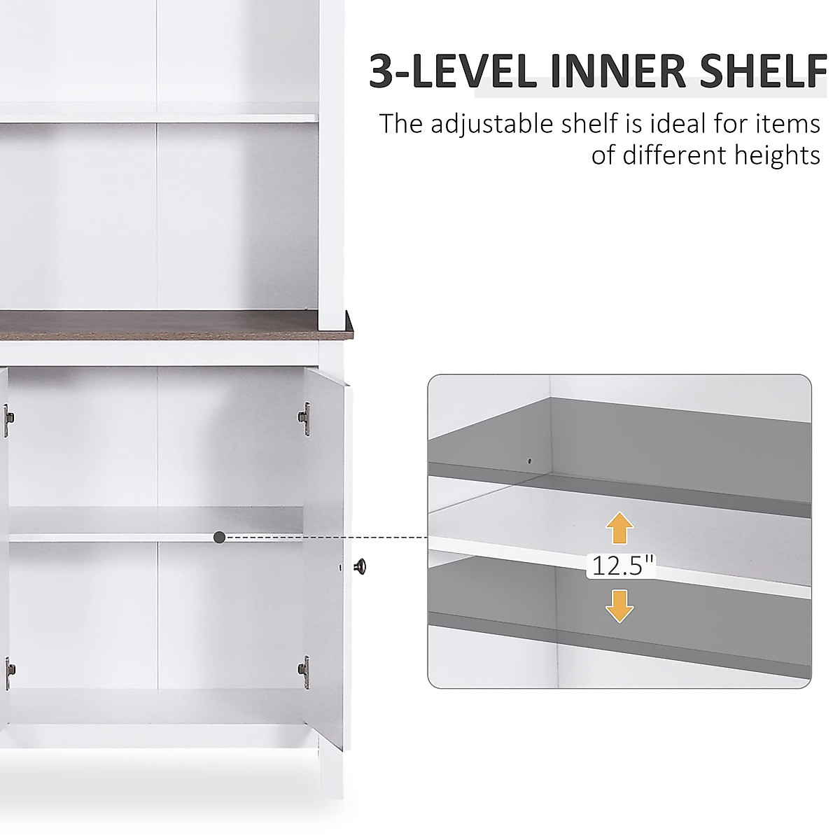 HOMCOM 69'' Freestanding Storage Cabinet, Bathroom Linen Tower, Kitchen Cupboard, Buffet Cabinet, Bookcase with Double Door 3-Tier Shelf for Home Office, White